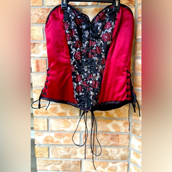 Intimates & Sleepwear | Victorian Full Cup Red Black Satin Corset Extra ...